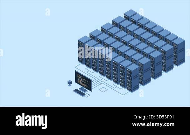 Isometric monitoring big data storage animation. Data transmission ...