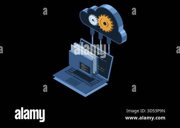 Isometric cloud storage concept with laptop animation. Cloud technology ...