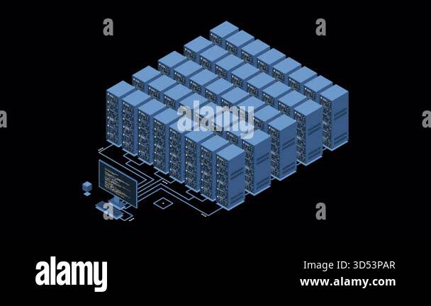 Isometric monitoring big data storage animation. Data transmission ...