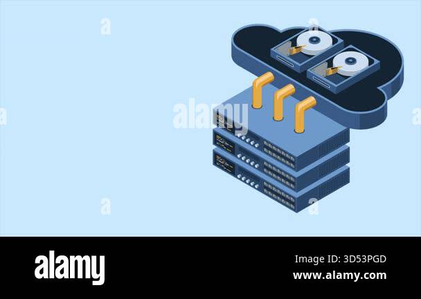 Isometric cloud computing animation. Isometric server. Server network ...