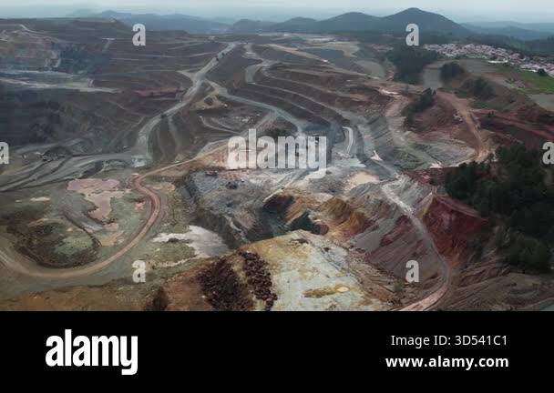 Aerial drone view of rio tinto mine in Andalucia Spain. High quality 4k ...