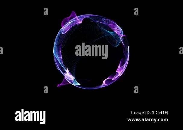 Looping abstract sphere made of wavy blue and purple fractal lines ...