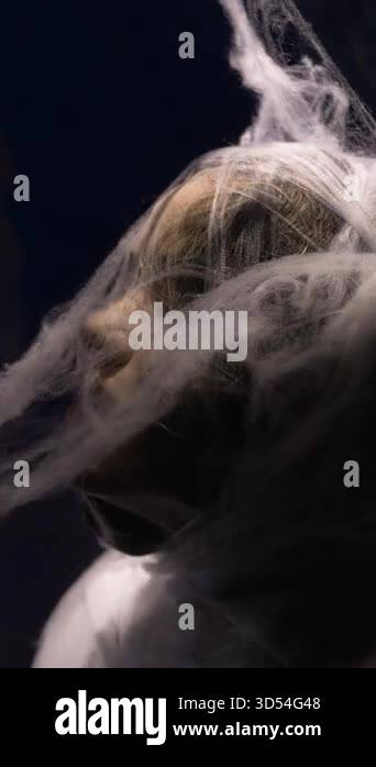 Self-isolation. Scared suffering woman tangled in huge trapped in ...