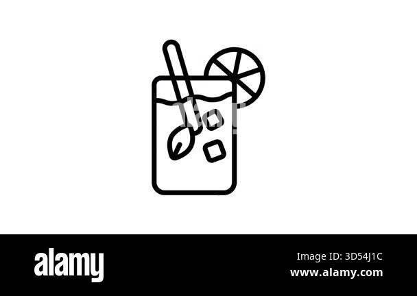 This outline animated icon showing a chilled drink glass with straw in ...