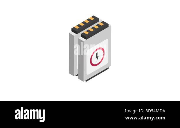 Isometric icon animation of a battery, representing power and energy ...