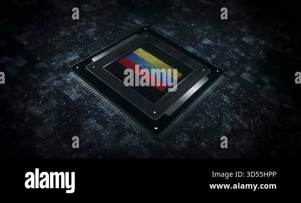 Venezuela flag on computer cpu. Venezuelan banner digital and cyber ...