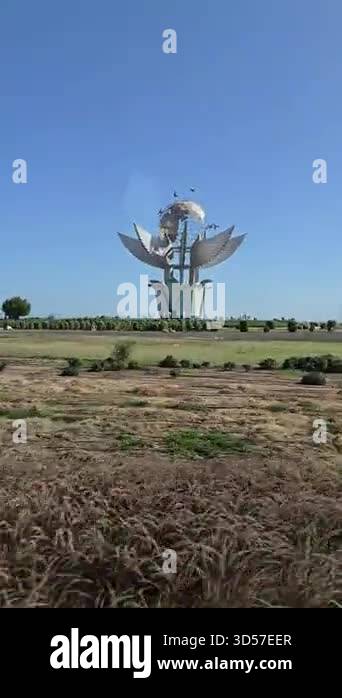 The Peace Monument in Egypt, photographed through the window of a tour ...