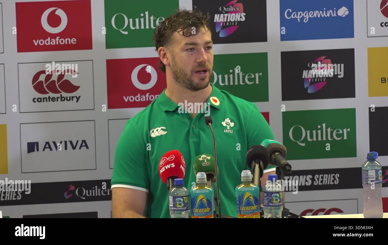 Ireland v Australia: Caelan Doris press conference Stock Video Footage ...