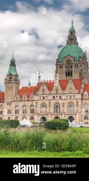 Hyperlapse of Hanovers New Town Hall, a landmark castle-like structure ...