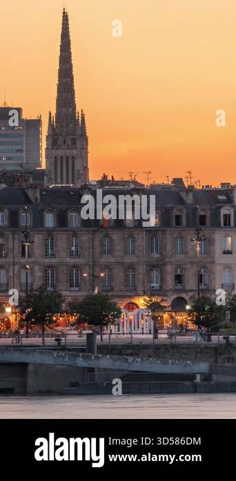 Panoramic View Of Bordeaux City Skyline Day To Night Transition Panoramic View Of Bordeaux City Skyline Day To Night Transition