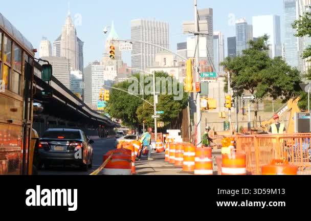 New York City, United States - 7 Sept 2023: Yellow School Bus on street ...