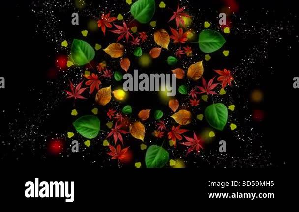 Autumn season scene opener animation with autumn colored leaves, bokeh ...