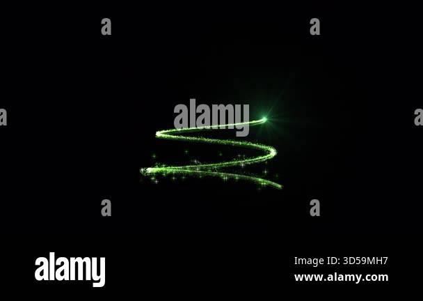 Abstract animated green christmas tree with twirling glitter and star ...