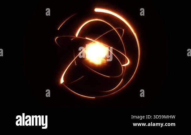 Abstract futuristic circular atom animation with an glowing and moving ...