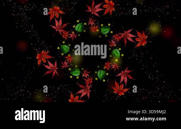 Autumn season scene opener animation with autumn colored leaves, bokeh ...