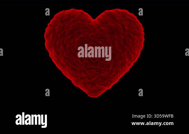 Abstract animated semi transparent red heart, waving organic surface ...