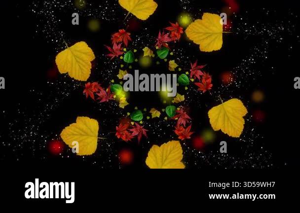 Autumn season scene opener animation with autumn colored leaves, bokeh ...