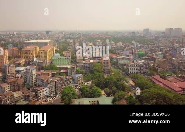Futuristic aerial view panorama of developing Yangon city , Aerial view ...