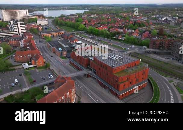 Summer panorama of Viborg, Midtjylland, Denmark. Aerial skyline view of the old town. Viborg ...