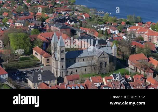Summer panorama of Viborg, Midtjylland, Denmark. Aerial skyline view of ...