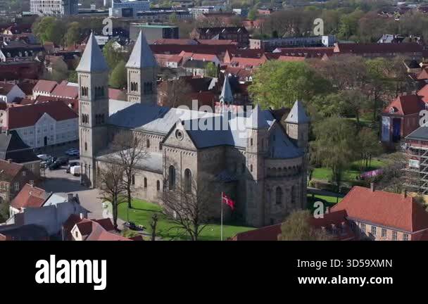 Summer panorama of Viborg, Midtjylland, Denmark. Aerial skyline view of ...
