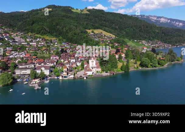 The beautiful Interlaken valley and Thunersee lake, Beatiful river at ...