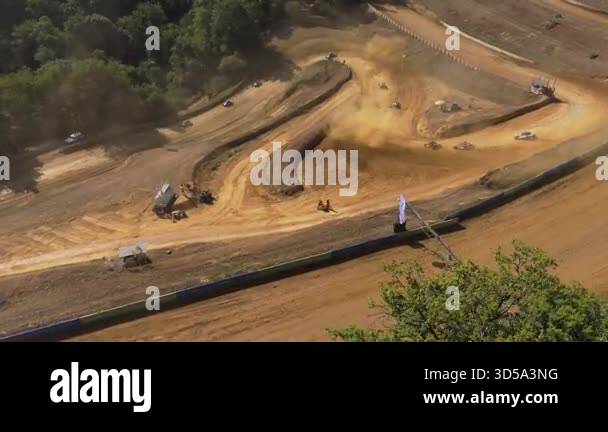 High angle drone shot capturing the thrilling action of rally cars ...