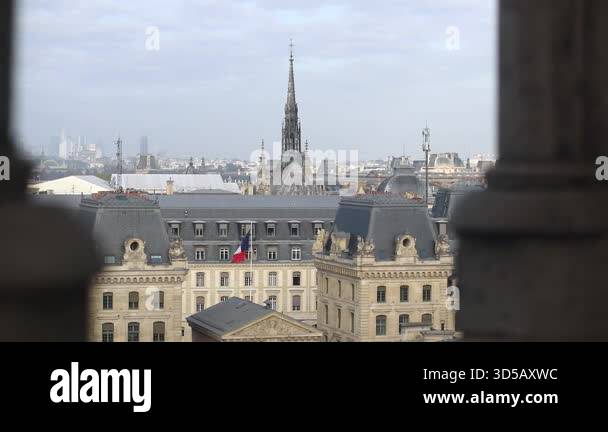 Panoramic view of central Paris with the spire of Sainte-Chapelle ...