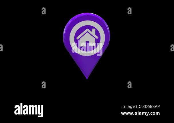 Purple 3D Map Pin Icon with White Home or House Symbol Stock Video ...