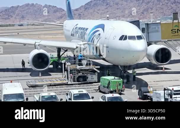 Medina, Saudi Arabia, June 29 2024: Egypt Air plane in Prince Mohammad ...