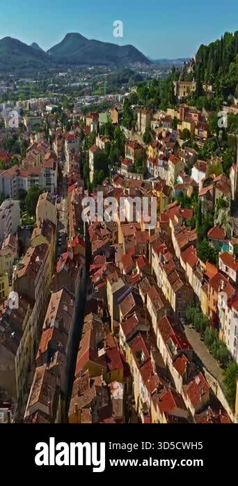 Aerial view of ancient streets and houses of the historic center of the ...