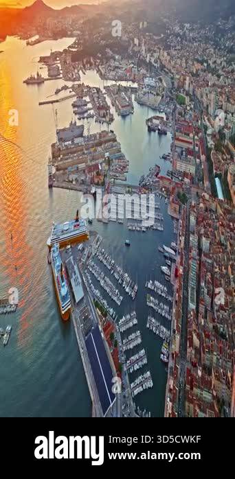Aerial view of port city on the mediterranean coast of southern France ...