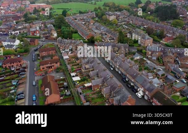 Aerial drone footage of the market town of Thirsk in North Yorkshire ...
