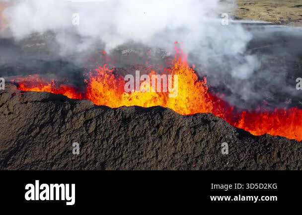 Volcano Eruption, Flowing Red Hot Lava Erupts from Crater, Incredible ...