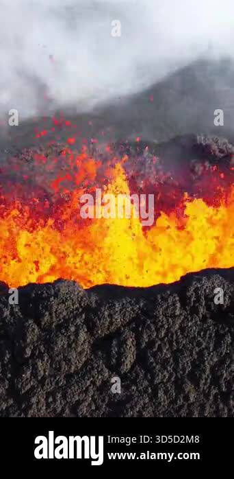 Volcano Eruption, Flowing Red Hot Lava Erupts from Crater, Incredible ...