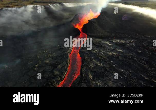 Volcano Eruption, Flowing Red Hot Lava Erupts from Crater, Incredible ...