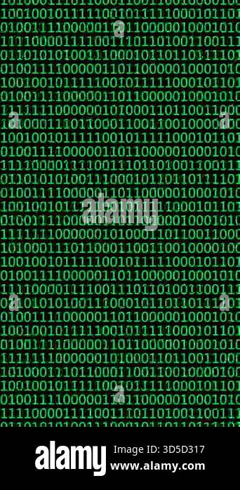 Binary Code Background with Digital Data Flow, Matrix style green binary numbers forming a ...