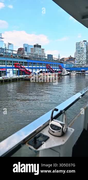 New York, USA, 3 August 2025: Chelsea Piers view from a boat in ...