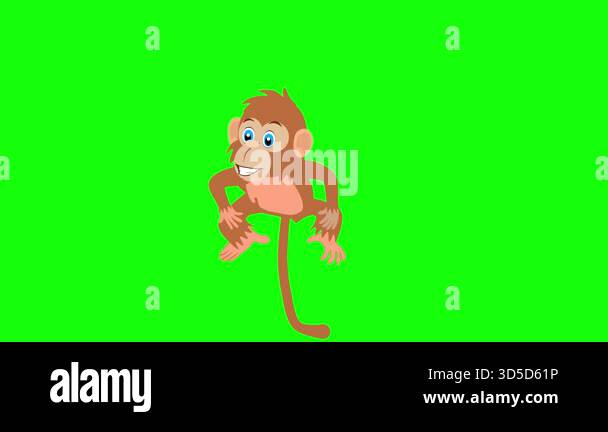 A cute cartoon monkey dancing joyfully on a alpha chanel background ...