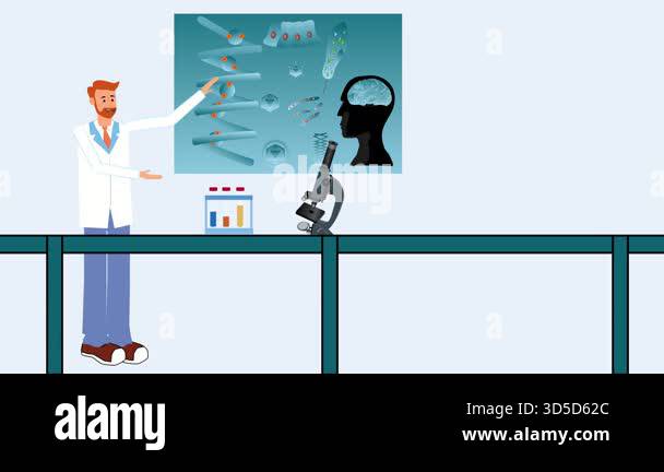 Cartoon Scientist Explaining Brain Function and Metabolism Drawing Head ...