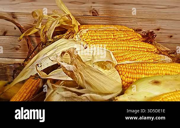 Fresh corn cob with husk removed Stock Video Footage - Alamy