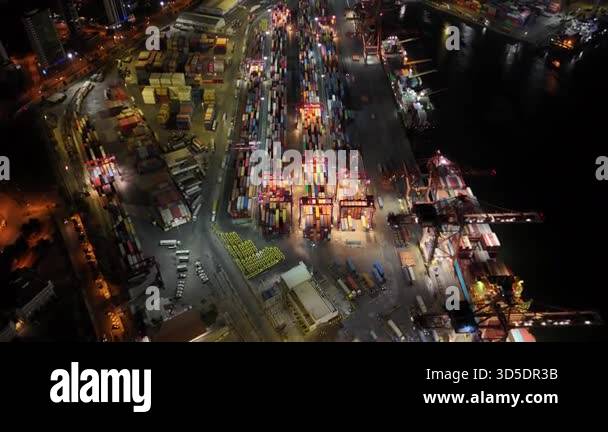 Stunning aerial perspective showing a bustling industrial seaport at ...