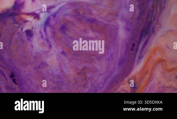 Paint liquid. Acrylic pigment. Defocused purple orange color chemical ...