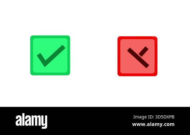 Green Check and Red Cross Animation Icons on White Background Yes and ...