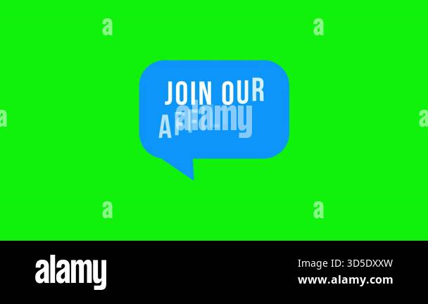 Join our affiliate program animation on green screen background with bold blue speech bubble and ...