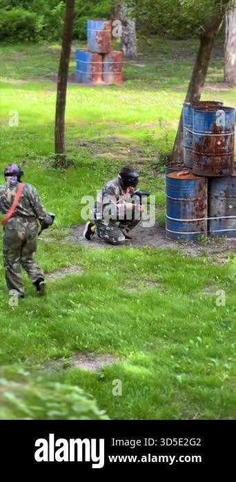 Team Playing Paintball Game in Action Outdoor Battle Scene Stock Video ...