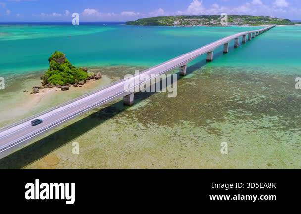 Kouri Bridge, Okinawa, sea view, blue sky, travel, Japan Stock Video ...