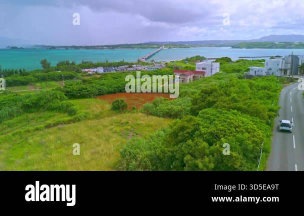 Kouri Bridge, Okinawa, sea view, blue sky, travel, Japan Stock Video ...