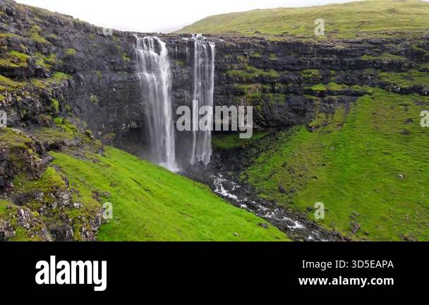 Magnificent Fossa waterfall, the highest in the Faroe Islands ...