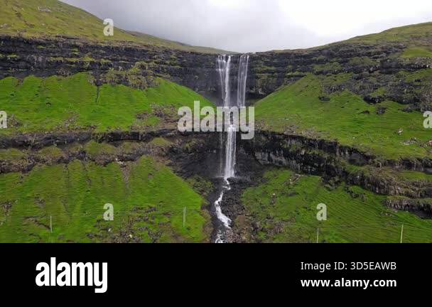 Magnificent Fossa waterfall, the highest in the Faroe Islands ...